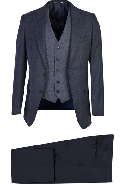 Kiğılı Yelekli Desenli Takım Elbise