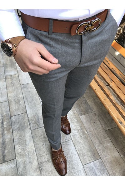 Terzi Adem İtalyan Kesim Slim Fit Koyu Gri Kumaş Pantolon T3483