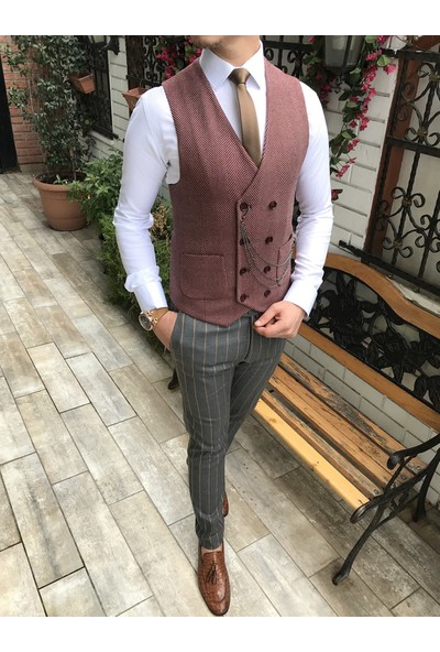Terzi Adem İtalyan Stil Erkek Slim Fit Açık Bordo Cepken Yelek T3842 Terzi Adem İtalyan Stil Erkek Slim Fit Açık Bordo Cepken Yelek T3842