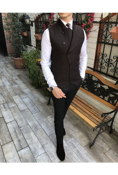 Terzi Adem İtalyan Stil Hakim Yaka Kaşe Cepken Yelek Kahverengi T4286 Terzi Adem İtalyan Stil Hakim Yaka Kaşe Cepken Yelek Kahverengi T4286