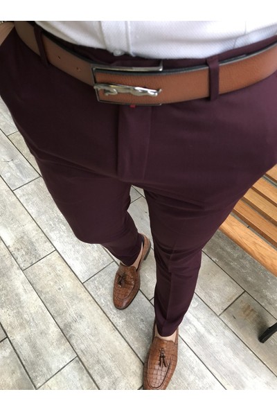 Terzi Adem İtalyan Stil Slim Fit Erkek Kumaş Pantolon Bordo T4423