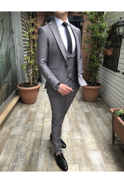 Terzi Adem İtalyan Stil Ceket Yelek Pantolon Gri 8 Drop Takım Elbise T3545 Terzi Adem İtalyan Stil Ceket Yelek Pantolon Gri 8 Drop Takım Elbise T3545