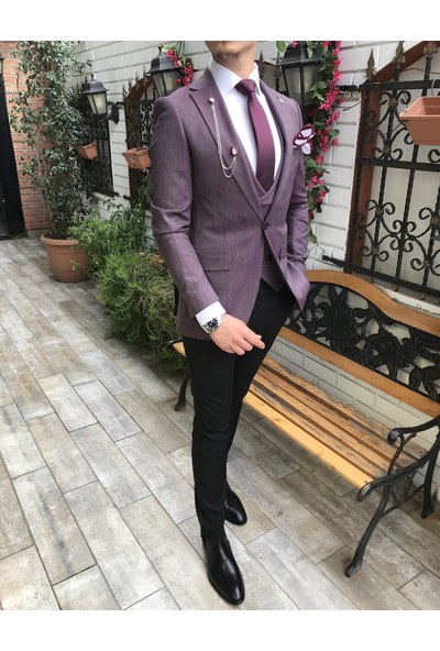 Terzi Adem Italyan Stil Ceket Yelek Pantolon Kombin Bordo T4154