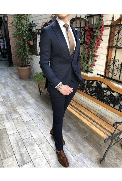 Terzi Adem İtalyan Stil Ceket Yelek Pantolon Lacivert Takım Elbise T3708 Terzi Adem İtalyan Stil Ceket Yelek Pantolon Lacivert Takım Elbise T3708