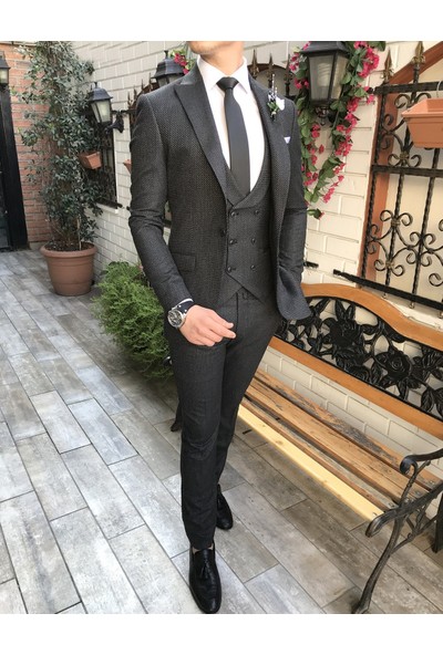 Terzi Adem İtalyan Stil Ceket Yelek Pantolon Siyah Takım Elbise T3718 Terzi Adem İtalyan Stil Ceket Yelek Pantolon Siyah Takım Elbise T3718