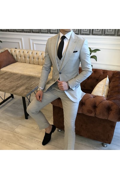 Terzi Adem İtalyan Stil Ceket Yelek Pantolon Takım Elbise Açık Gri T4516 Terzi Adem İtalyan Stil Ceket Yelek Pantolon Takım Elbise Açık Gri T4516