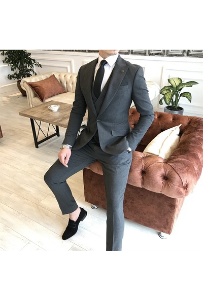 Terzi Adem İtalyan Stil Ceket Yelek Pantolon Takım Elbise Koyu gri T4668 Terzi Adem İtalyan Stil Ceket Yelek Pantolon Takım Elbise Koyu gri T4668
