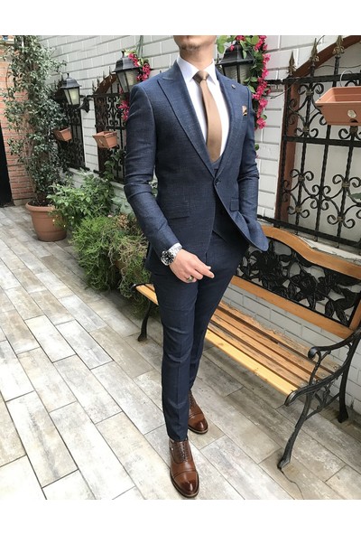 Terzi Adem İtalyan Stil Ceket Yelek Pantolon Takım Elbise Lacivert T4063 Terzi Adem İtalyan Stil Ceket Yelek Pantolon Takım Elbise Lacivert T4063