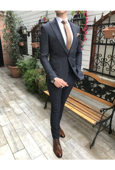 Terzi Adem İtalyan Stil Ceket Yelek Pantolon Takım Elbise Lacivert T4066 Terzi Adem İtalyan Stil Ceket Yelek Pantolon Takım Elbise Lacivert T4066