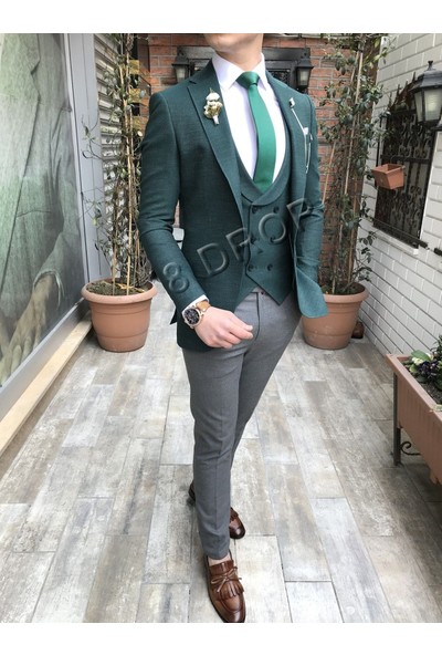 Terzi Adem İtalyan Stil Ceket Yelek Pantolon Yeşil 8 Drop Takım Elbise T3447 Terzi Adem İtalyan Stil Ceket Yelek Pantolon Yeşil 8 Drop Takım Elbise T3447