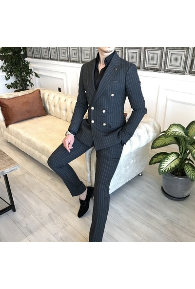 Terzi Adem İtalyan Stil Kruvaze Ceket Pantolon Takım Elbise Gri T4334