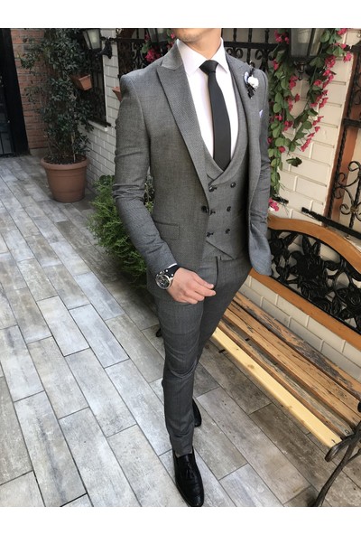 Terzi Adem İtalyan Stil Slim Ceket Yelek Pantolon Gri Takım Elbise T3719 Terzi Adem İtalyan Stil Slim Ceket Yelek Pantolon Gri Takım Elbise T3719