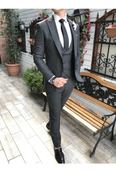 Terzi Adem İtalyan Stil Slim Fit Ceket Yelek Pantolon Gri Takım Elbise T3688 Terzi Adem İtalyan Stil Slim Fit Ceket Yelek Pantolon Gri Takım Elbise T3688