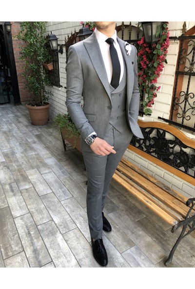 Terzi Adem İtalyan Stil Slim Fit Ceket Yelek Pantolon Gri Takım Elbise T3707 Terzi Adem İtalyan Stil Slim Fit Ceket Yelek Pantolon Gri Takım Elbise T3707