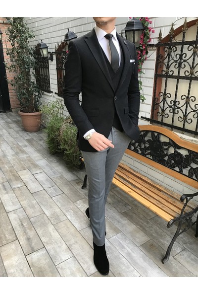 Terzi Adem İtalyan Stil Slim Fit Yün Ceket Yelek Pantolon Kombin Siyah T4460 Terzi Adem İtalyan Stil Slim Fit Yün Ceket Yelek Pantolon Kombin Siyah T4460