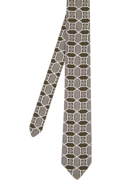Hemington Haki Karo Desenli Örgü Kravat