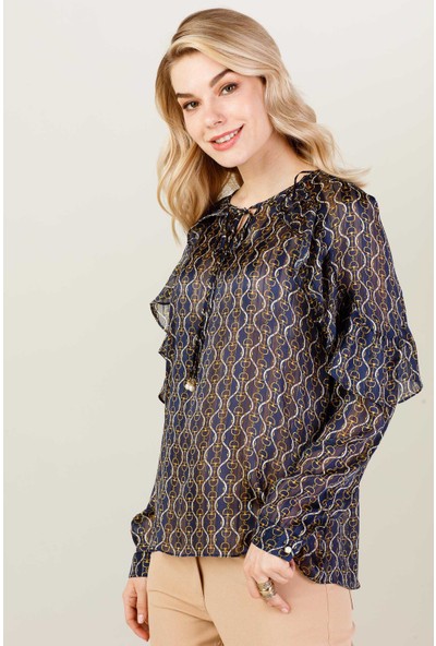 Ekol Kolları Fırfırlı Bluz