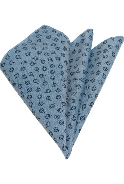 Exve Exclusive Mavi Yıkamalı Çiçek Baskılı Pamuk Cep Yaka Mendili