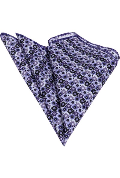 Exve Exclusive Mor Siyah Çiçek Baskılı Pamuk Cep Yaka Mendili