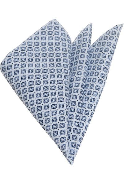 Exve Exclusive Mavi Lacivert Çiçek Desen Pamuk Cep Yaka Mendili