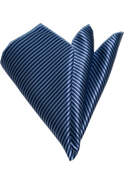 Exve Exclusive Lacivert Mavi Çizgili Jakar Cep Yaka Mendili