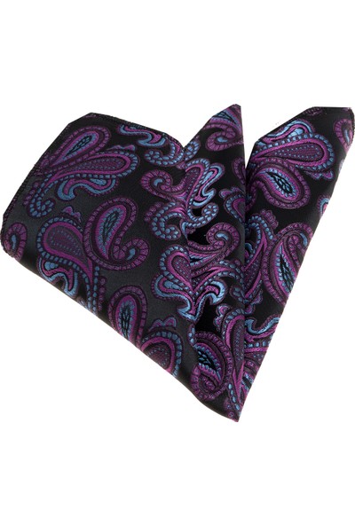 Exve Exclusive Mor Siyah Şal Desen Jakarlı Yaka Mendili