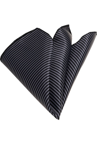 Exve Exclusive Siyah Gri Çizgili Armürlü Yaka Mendili