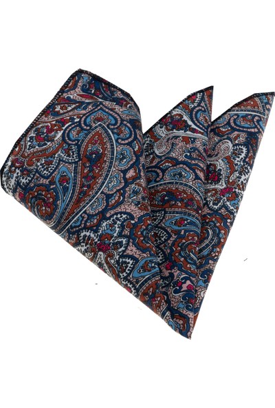 Exve Exclusive Kırmızı Lacivert Şal Desen Elegant Pamuk Yaka Mendili