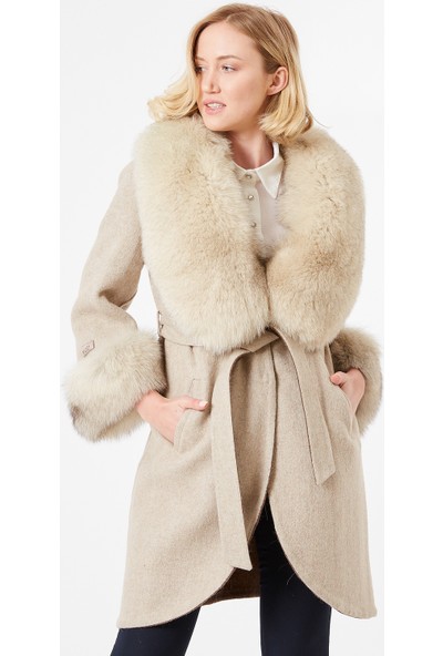 Nero Leather Bej Kahve Alpaka Kaban Yaka ve Manşet Kürk