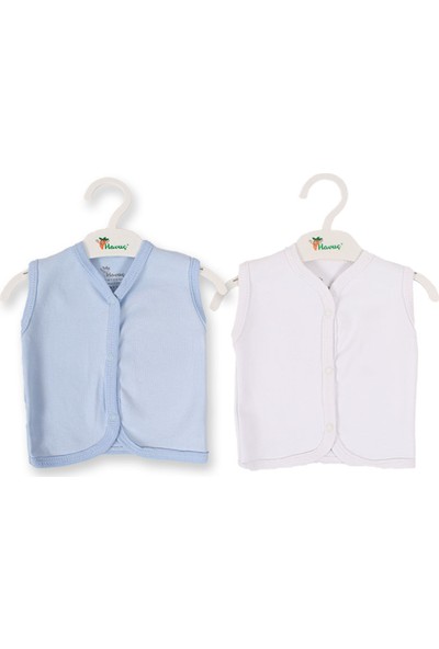 Havuç YLK0102 Çıtçıtlı Penye 2'li Yelek Beyaz - Mavi 3 - 6 Ay