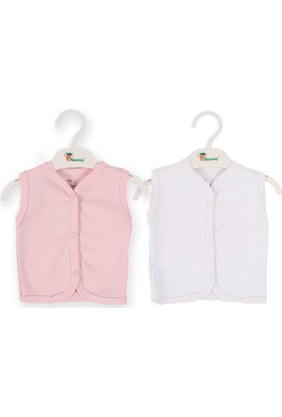 Havuç YLK0102 Çıtçıtlı Penye 2'li Yelek Pembe - Beyaz 3 - 6 Ay
