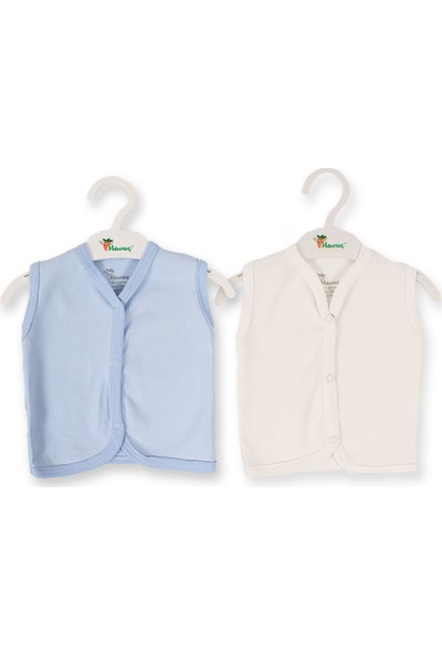Havuç YLK0102 Çıtçıtlı Penye 2'li Yelek Ekru - Mavi 6 - 9 Ay
