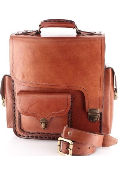 Baha Meridyen El Yapımı Deri Evrak Çanta Askılı Vaketa Deri El Örgü