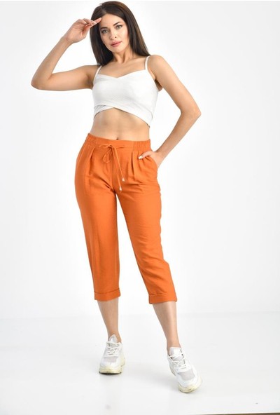Modkofoni Belden Lastikli Hardal Kapri Pantolon Modkofoni Belden Lastikli Hardal Kapri Pantolon