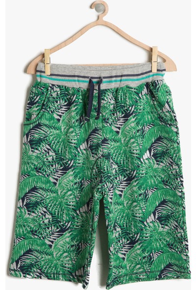 Koton Erkek Çocuk Desenli Şort Yeşil