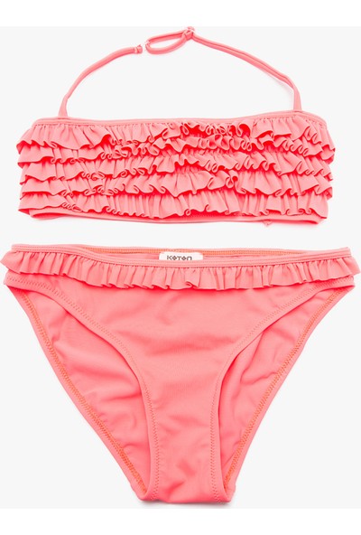 Koton Kız Çocuk Fırfır Detaylı Bikini Takım Mercan