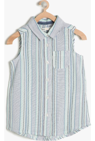 Koton Kız Çocuk Çizgili Gömlek Mavi