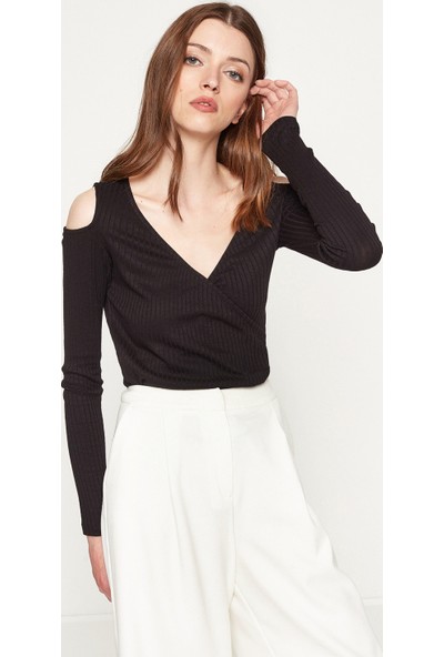 Koton Kadın Omuz Detaylı Sweatshirt Siyah