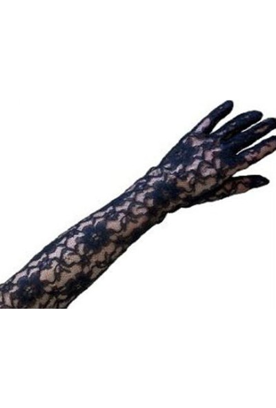 Wildlebend Dantelli Gelin Eldiveni - Siyah Uzun