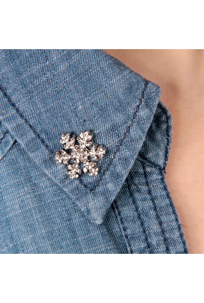 Modex Rodyum Taş Detaylı Kar Tanesi Yaka Broşu Modex Rodyum Taş Detaylı Kar Tanesi Yaka Broşu