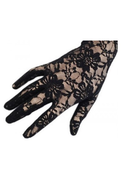 Wildlebend Dantelli Gelin Eldiveni - Siyah Kısa