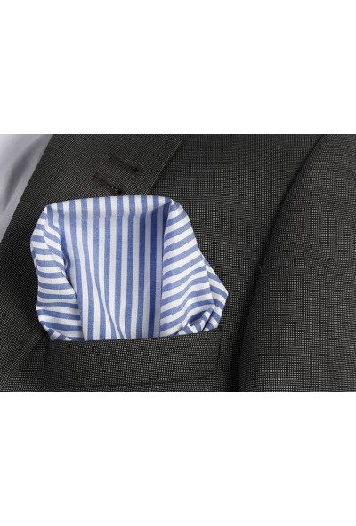 Exve Exclusive Mavi Beyaz Çizgili Kravat Yaka Cep Mendili CM1898