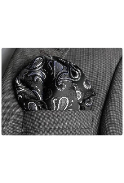 Exve Exclusive Siyah Şal Desen Kravat Yaka Cep Mendili CM1076 Exve Exclusive Siyah Şal Desen Kravat Yaka Cep Mendili CM1076