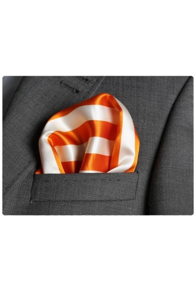 Exve Exclusive Turuncu Beyaz Çizgili Kravat Yaka Cep Mendili CM1126