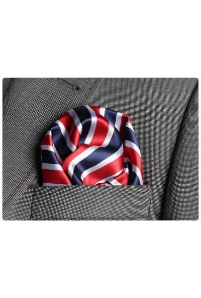 Exve Exclusive Kırmızı Lacivert Beyaz Çizgili Kravat Yaka Cep Mendili CM1038 Exve Exclusive Kırmızı Lacivert Beyaz Çizgili Kravat Yaka Cep Mendili CM1038
