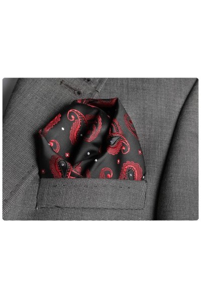 Exve Exclusive Bordo Siyah Şal Desen Kravat Yaka Cep Mendili CM1065
