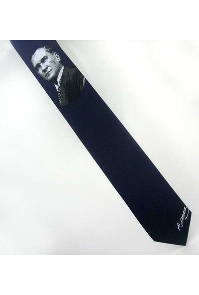 Gaffy Atatürk Ve İmza Desenli Dokuma Lacivert Kravat - Ak-05 Gaffy Atatürk Ve İmza Desenli Dokuma Lacivert Kravat - Ak-05