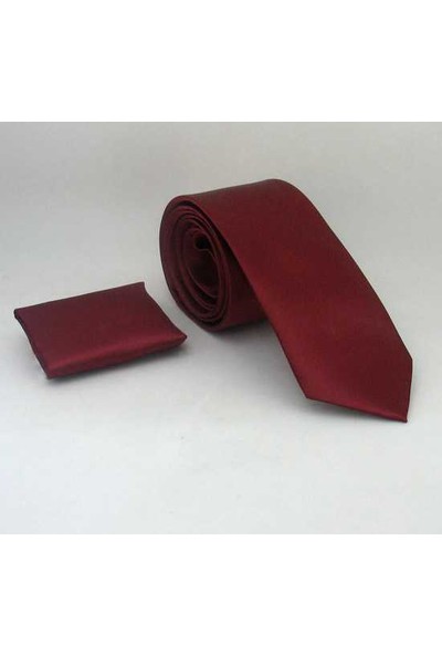 Gaffy Bordo Slim Fit Düz Renk Mendilli Saten Kravat - Ss-37 Gaffy Bordo Slim Fit Düz Renk Mendilli Saten Kravat - Ss-37