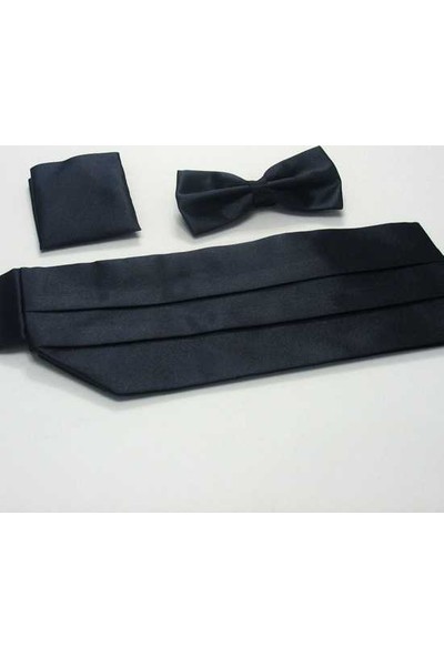 Gaffy Koyu Lacivert Damatlik Düz Renk Saten Kuşak+Papyon+Mendil Takim - Kp-11_ Gaffy Koyu Lacivert Damatlik Düz Renk Saten Kuşak+Papyon+Mendil Takim - Kp-11_