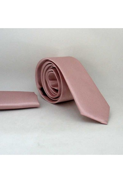 Gaffy Pudra Pembe Slim Fit Düz Renk Mendilli Saten Kravat - Ss-39 Gaffy Pudra Pembe Slim Fit Düz Renk Mendilli Saten Kravat - Ss-39